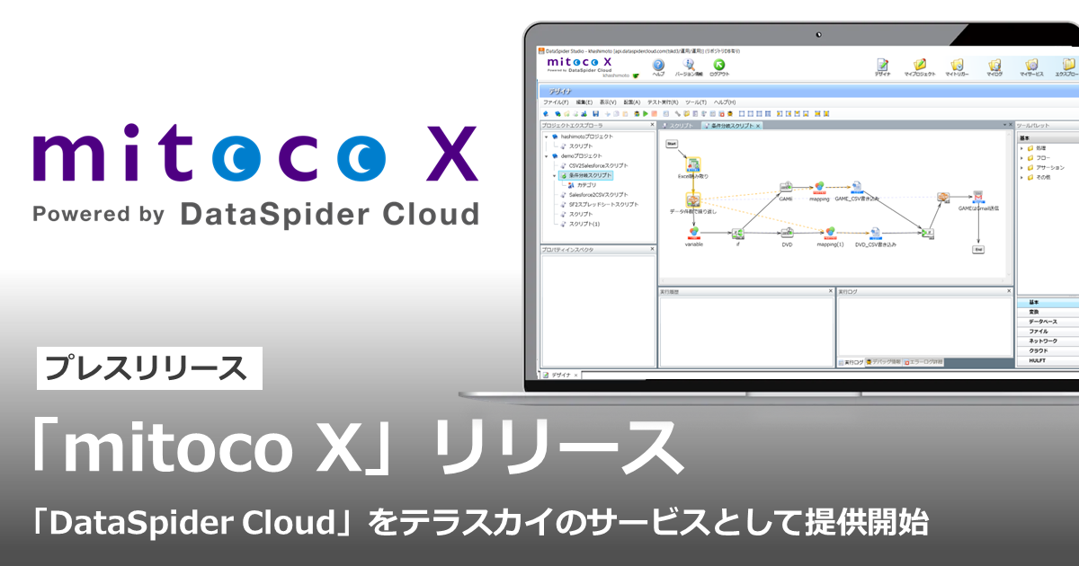 「mitoco X Powered by DataSpider Cloud」リリースのお知らせ | プレスリリース | ニュース | 株式会社テラスカイ
