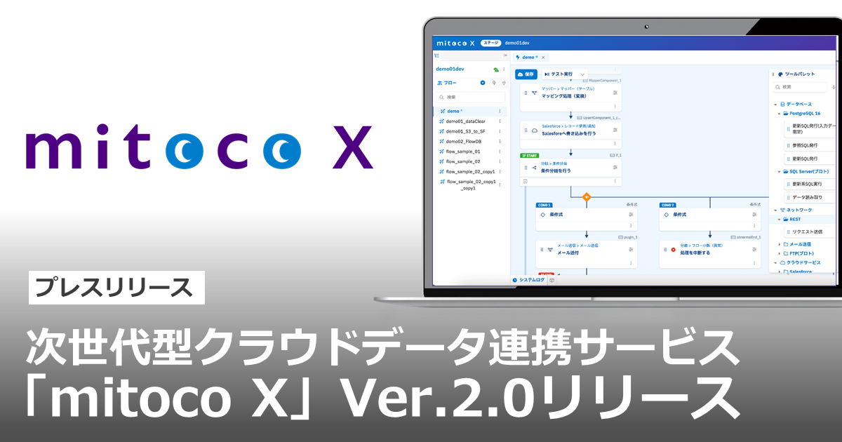 次世代型クラウドデータ連携サービス「mitoco X」Ver.2.0リリース | プレスリリース | ニュース | 株式会社テラスカイ